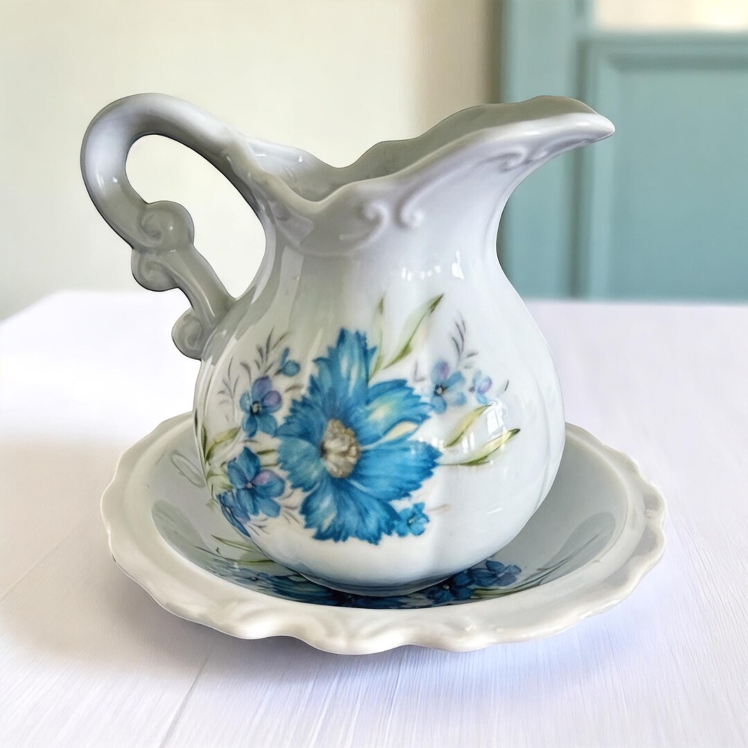 Vintage Inarco Japan E-4542 Small Cornflower Blue Porcelain Pitcher and ...