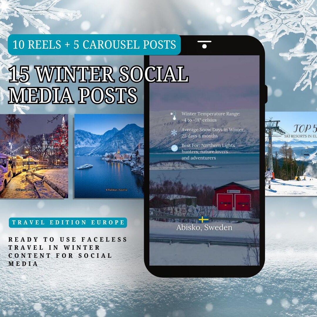Faceless Travel Instagram Templates Reels Winter Videos Canva Editable ...