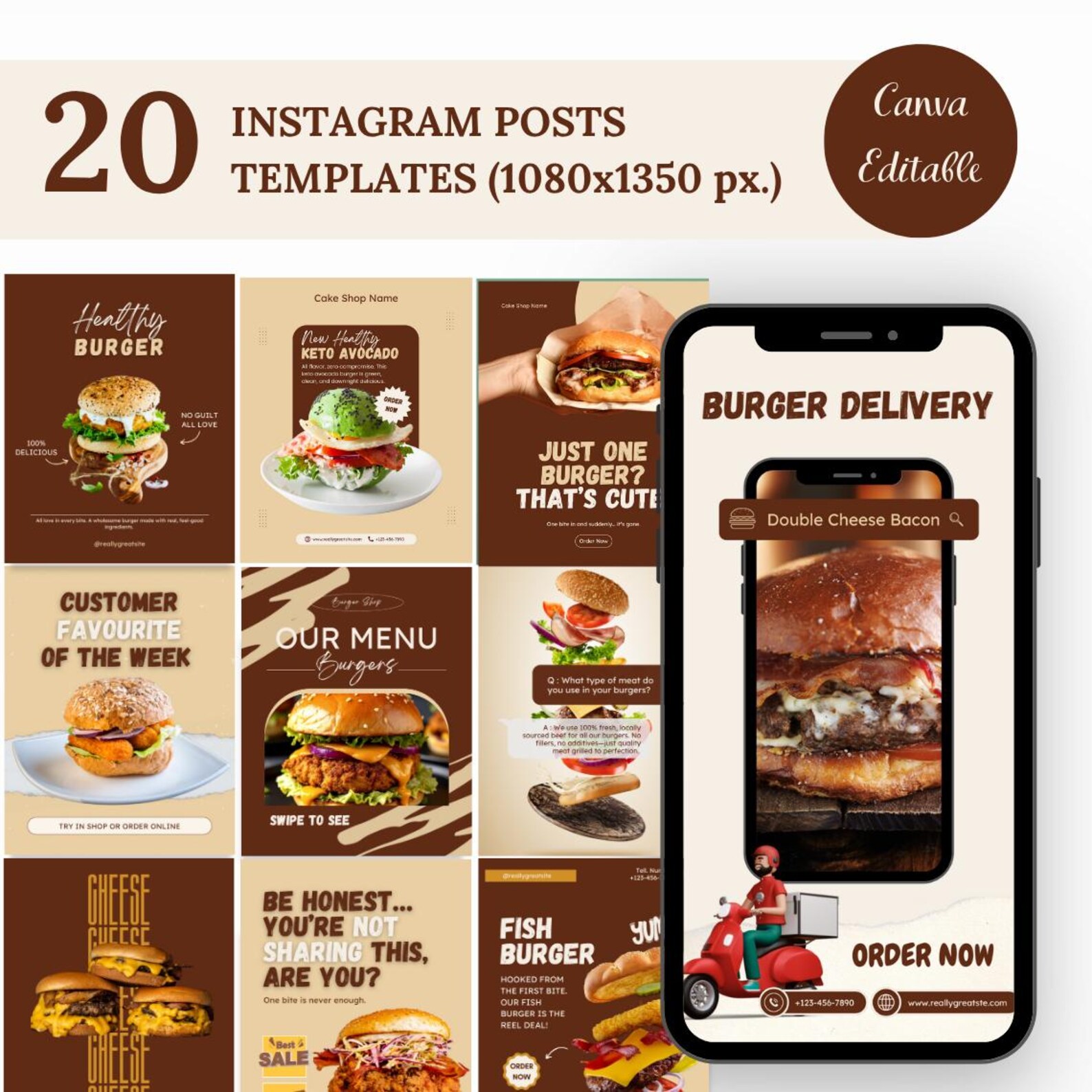 50 Instagram Templates for Burger Store, Food Instagram Posts, Burger ...