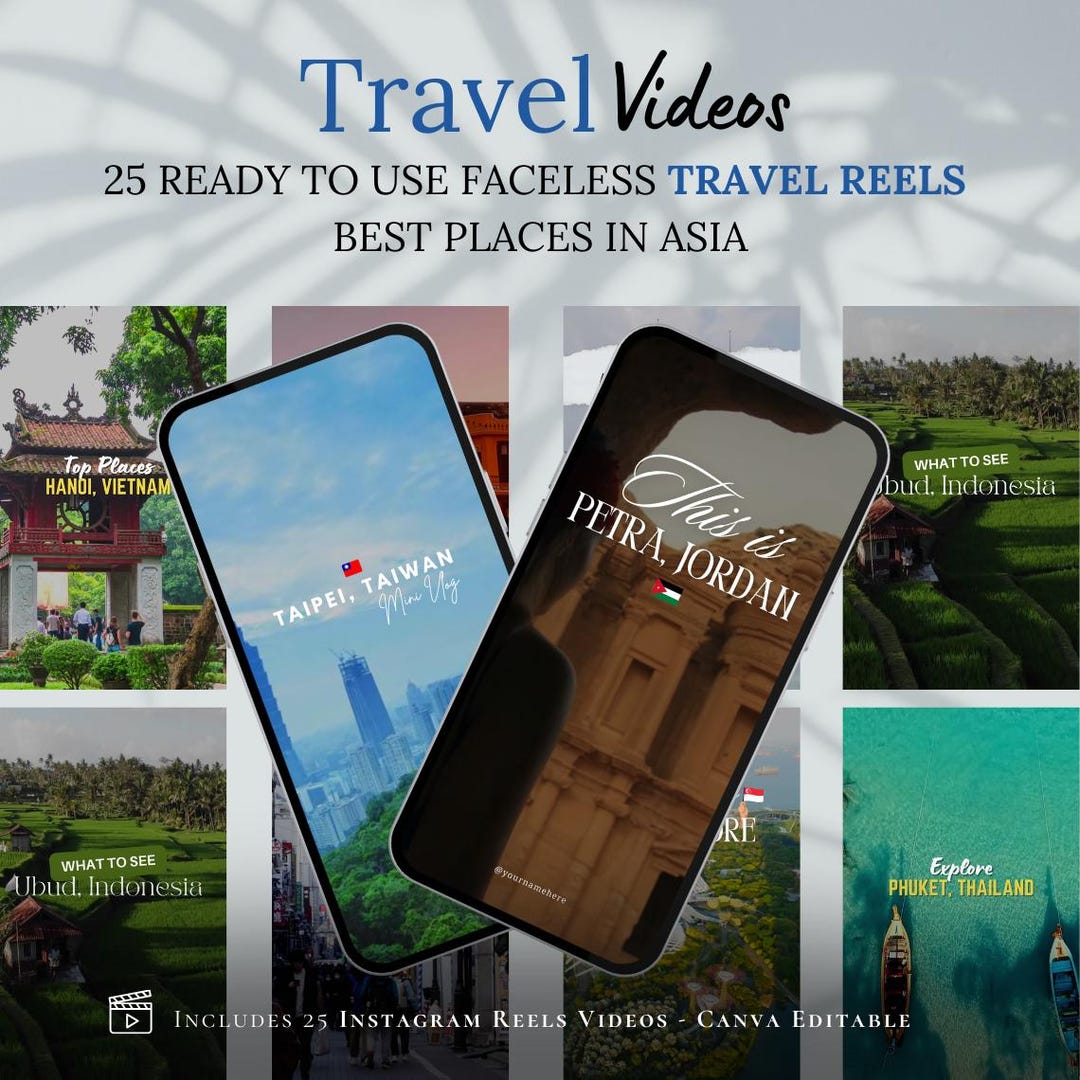25 Instagram Reels Ready to Use Faceless Travel Reels Canva Templates ...