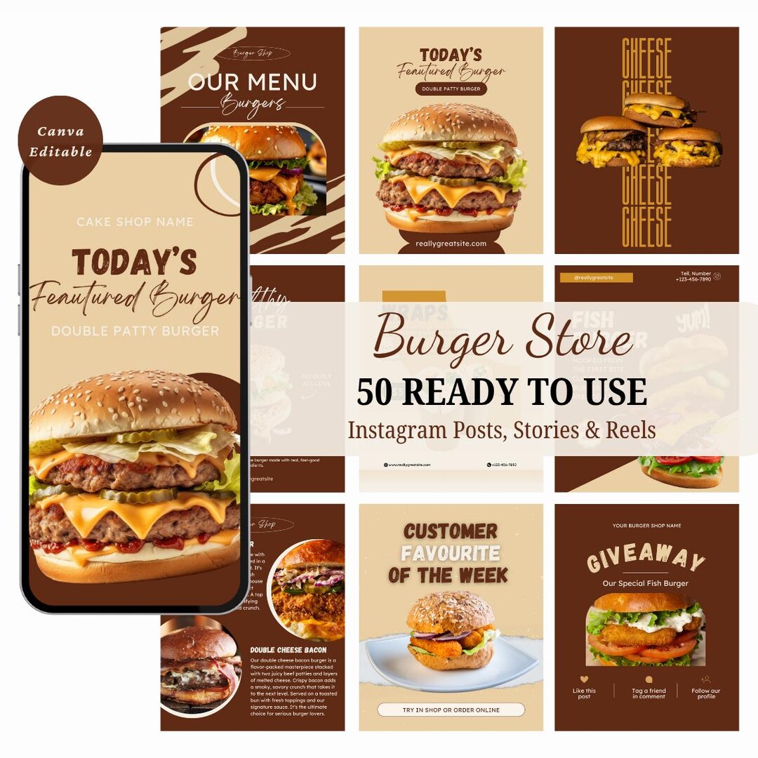 50 Instagram Templates for Burger Store, Food Instagram Posts, Burger ...