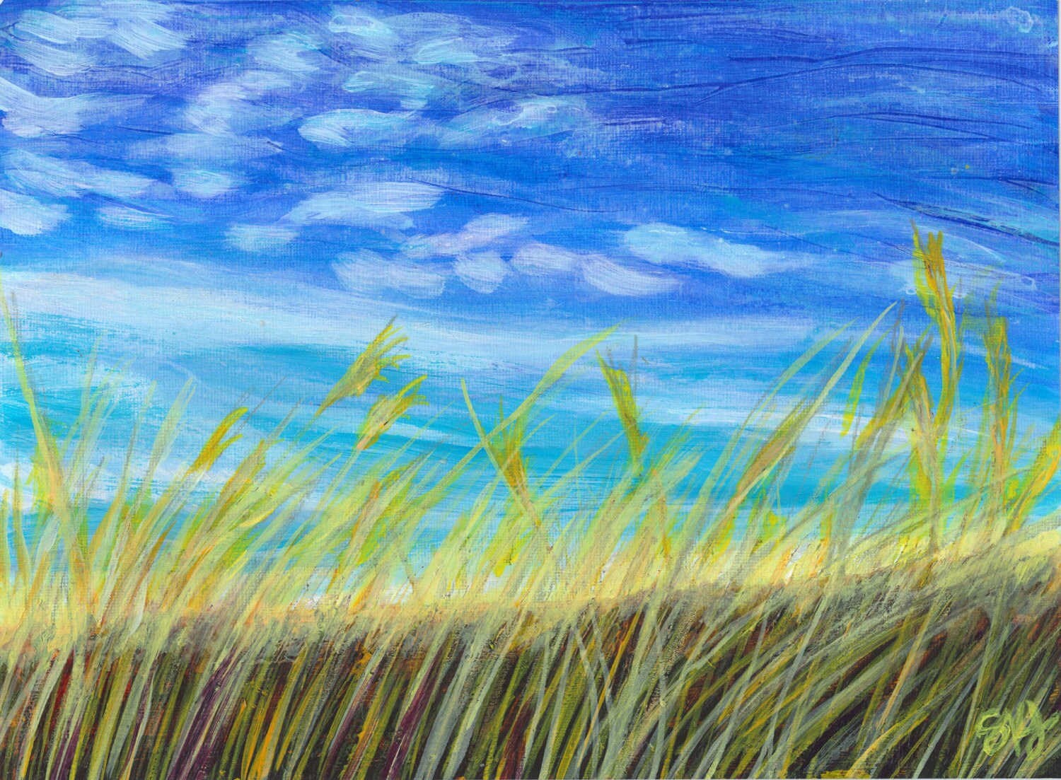 Prairie Grasses Fine Art Print Landscape Painting Blue Skies Wedding ...