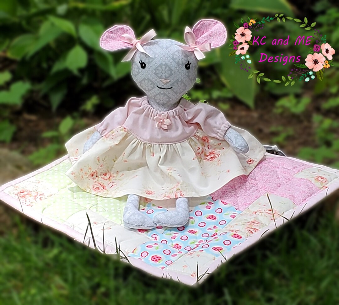Molly Mouse 12" Stuffed Handmade RTS Hat, Dress, Bloomers, Blanket ...