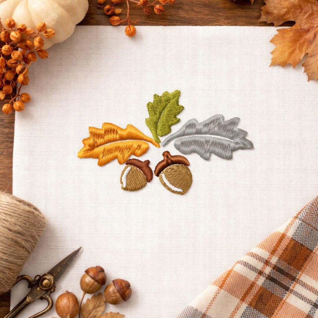 Autumn Acorn Leaves Embroidery Design – Farmhouse Fall Decor Pattern ...
