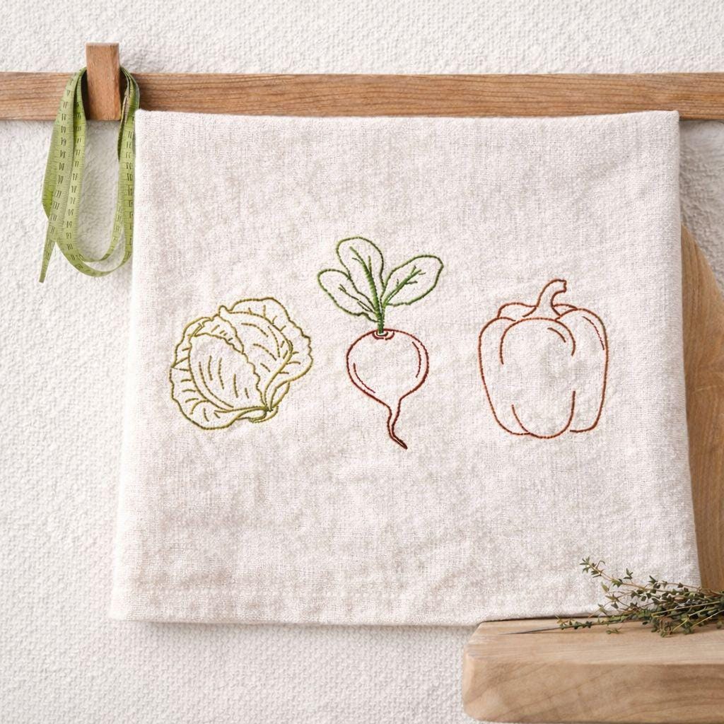 Minimal Vegetable Embroidery Set | Cabbage Beet Pepper Line Art ...