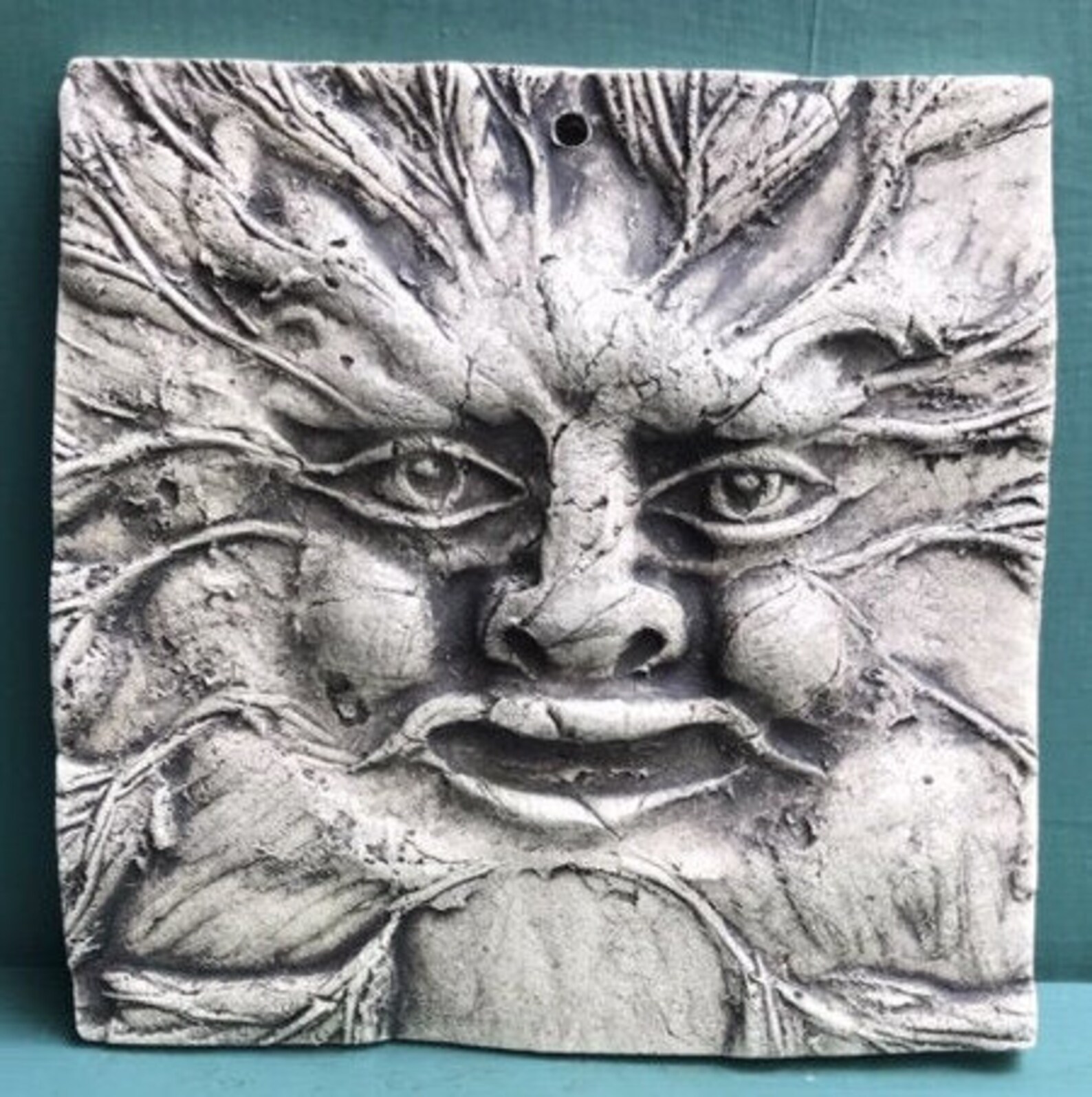 Green Man Ceramic 4x4 Pottery Porcelain Relief Tile | Etsy