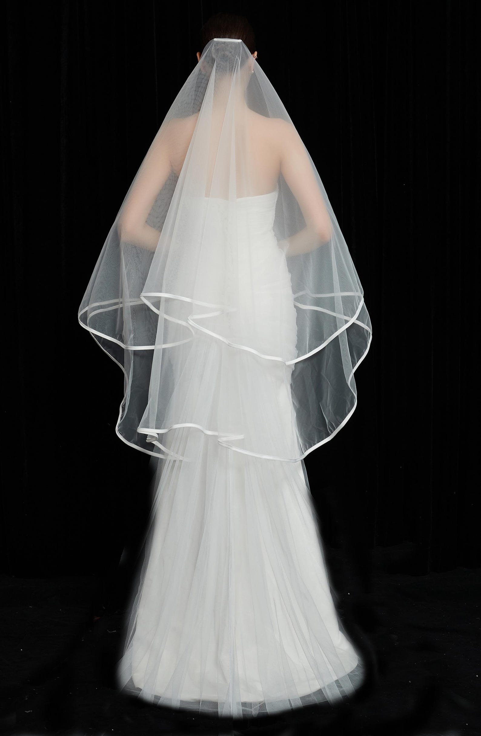 Satin Ribbon Wedding Veil, Ribbon Trim Bridal Veil, Satin Edge Veil, 2 ...