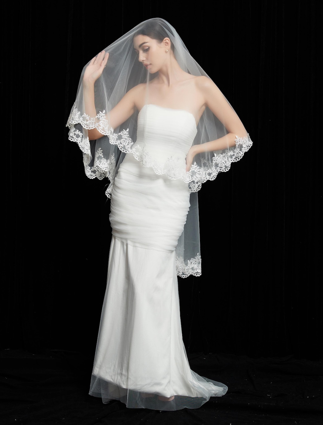 Lace Wedding Veil | Lace Trim Bridal Veil | Lace Veil With Blusher | 2 ...