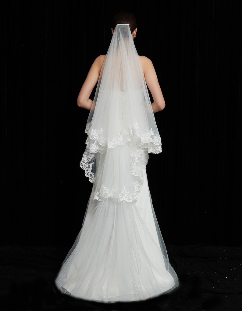 Lace Wedding Veil | Lace Trim Bridal Veil | Lace Veil With Blusher | 2 ...