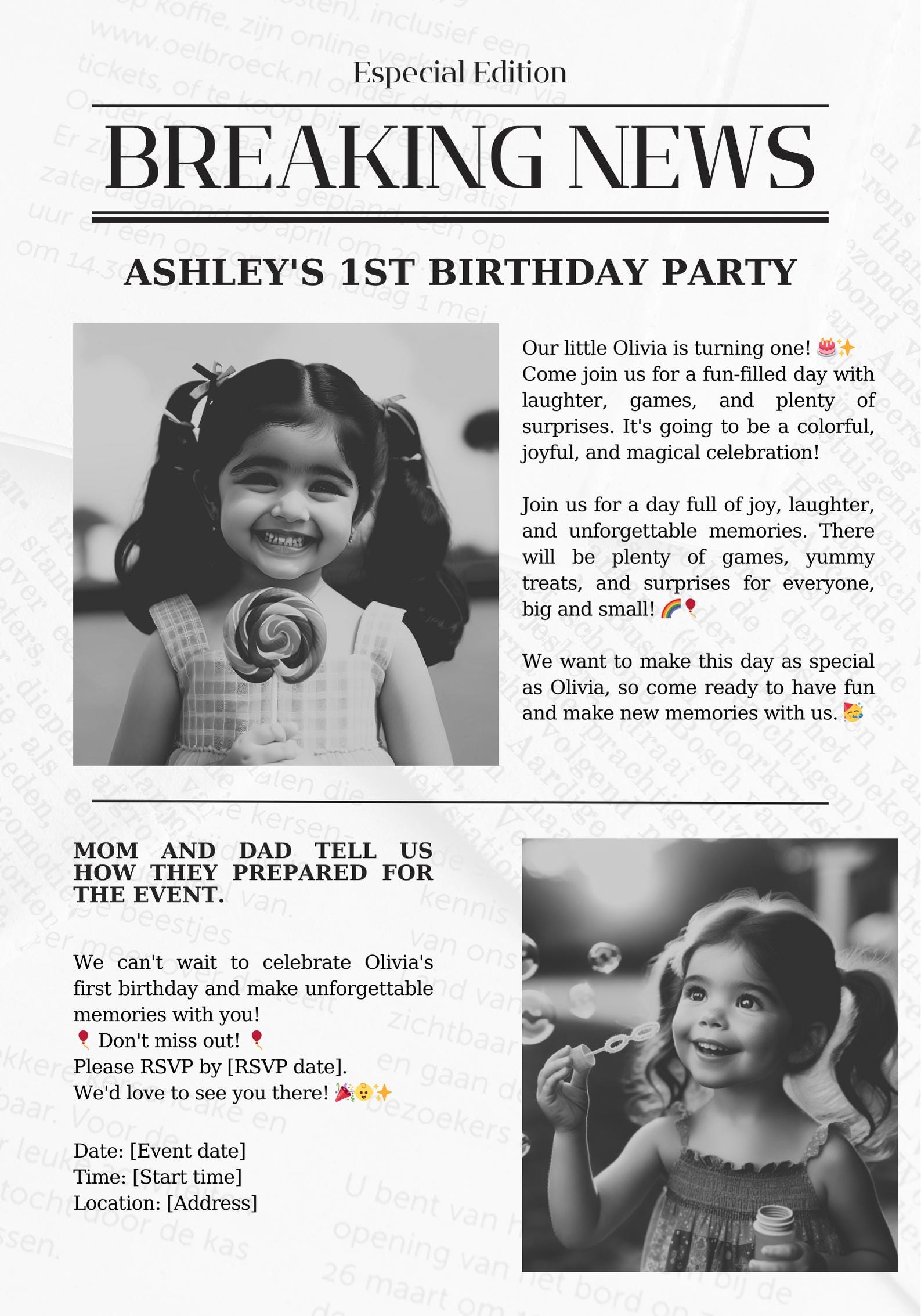Canva Birthday Party Invite Newspaper Template, Editable Newspaper ...