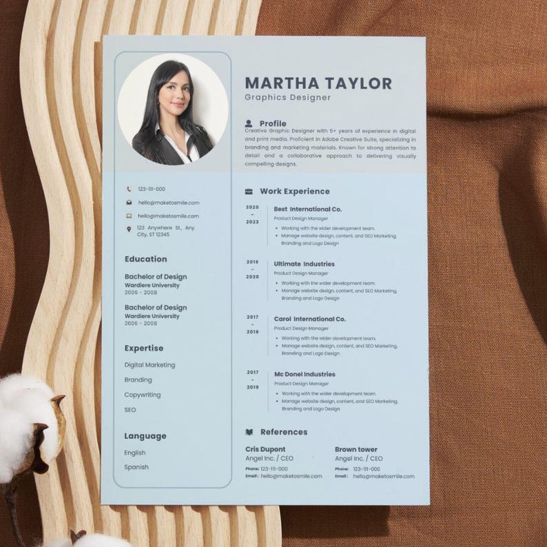 Resume Template Canva With Cover Letter, 1 Page Cv Template Canva ...
