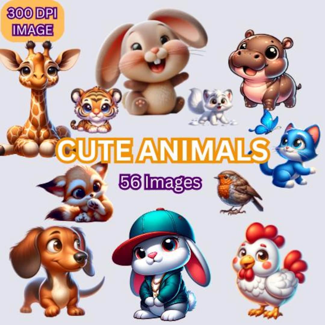 Watercolor Cute Animals Clipart, 48 Cute Animal PNG, Watercolor Animals ...