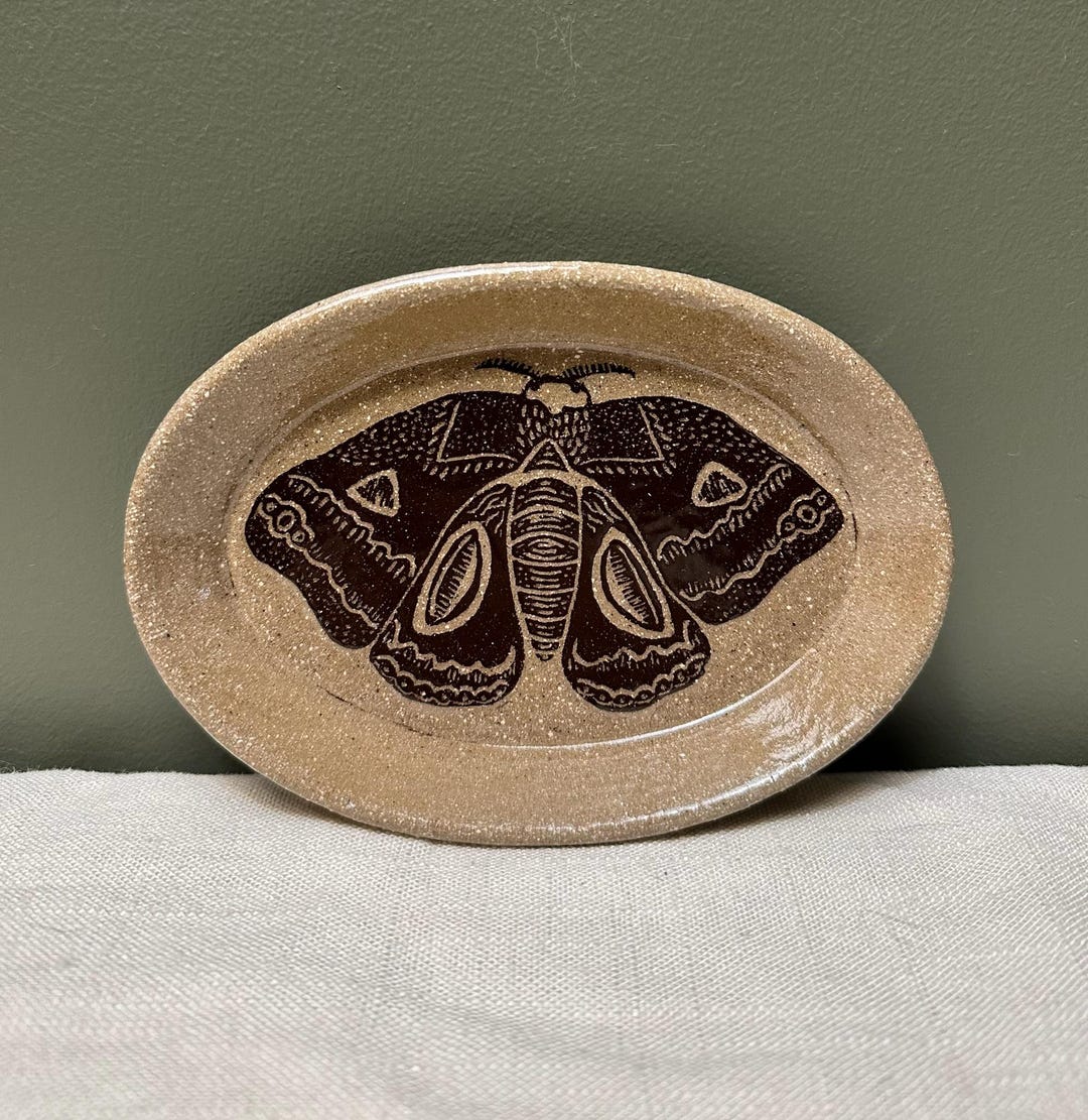 Sgraffito Moth Plate | Handcrafted Ceramic Art | Intricate Nature ...