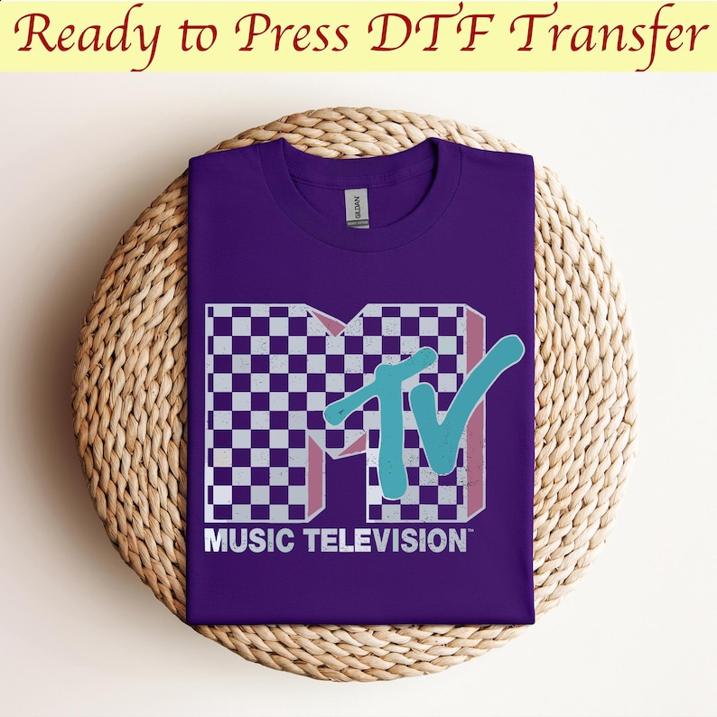 MTV Neon Distressed Checkered Logo Graphic Dtf, Retro 80s & 90s MTV ...