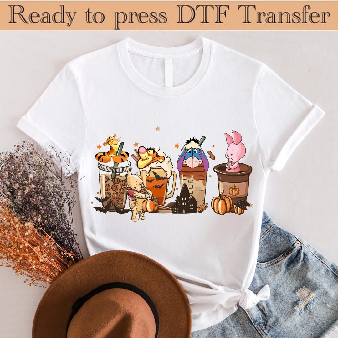 Winnie the Pooh Coffee Latte Dtf , Vintage Fall Season Dtf, Halloween Costume, Cute Halloween ...