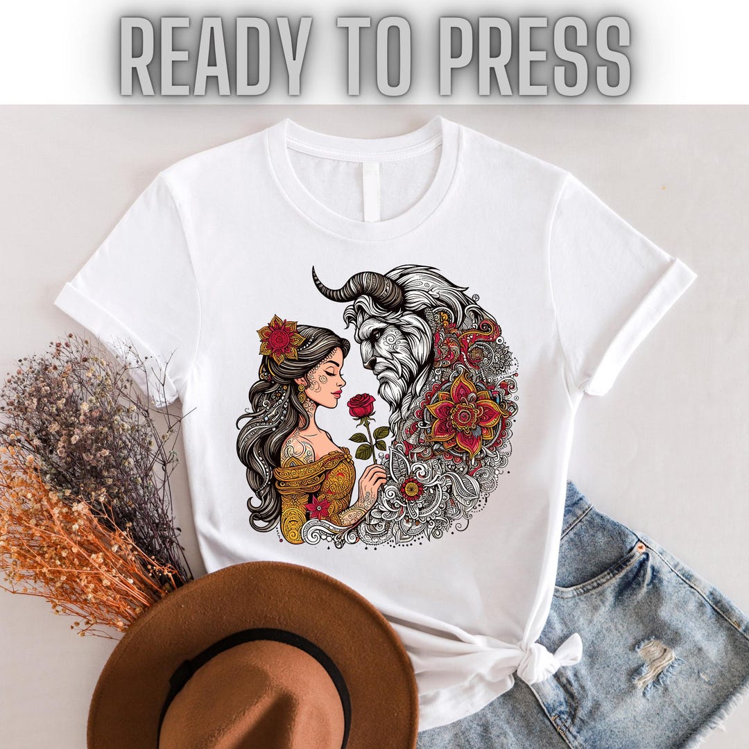 Beauty and the Beast Dtf, Enchanted Rose Dtf, Mandala Dtf, Silhouette ...