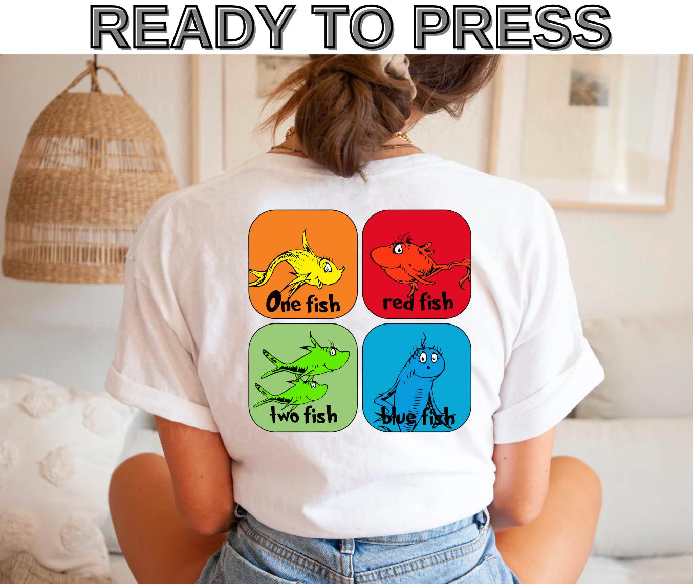 Dr. Seuss One Fish Two Fish Red Fish DTF Transfer, Dr. Suess Day DTF ...