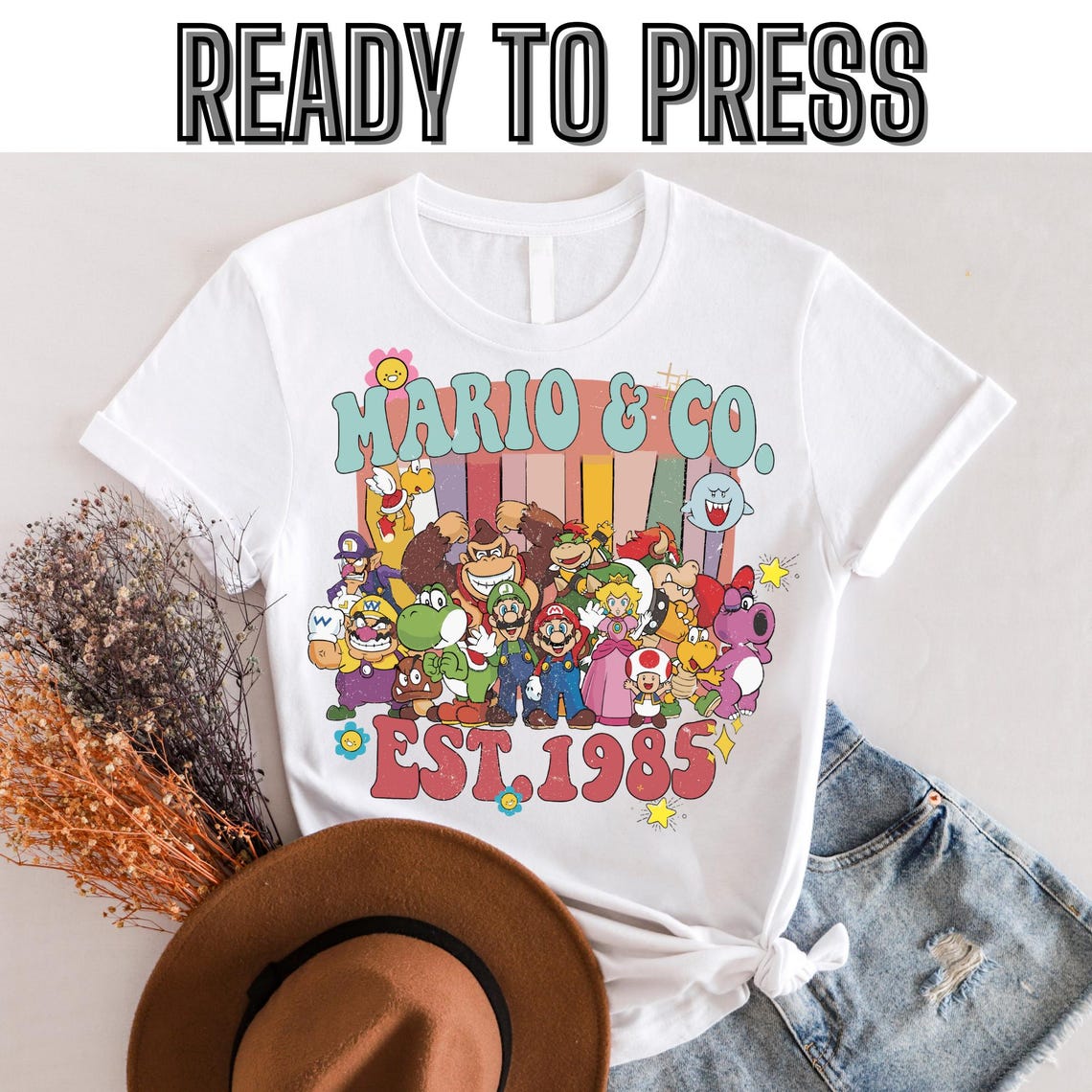 Super Mario Est 1985 Dtf,super Mario Birthday Shirt, Super Mario Family Dtf,mario & Friend Party ...