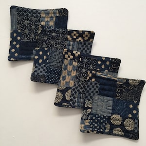 Handmade Quilted Japanese Fabric Coasters Set of 4 Textured Geometric ...