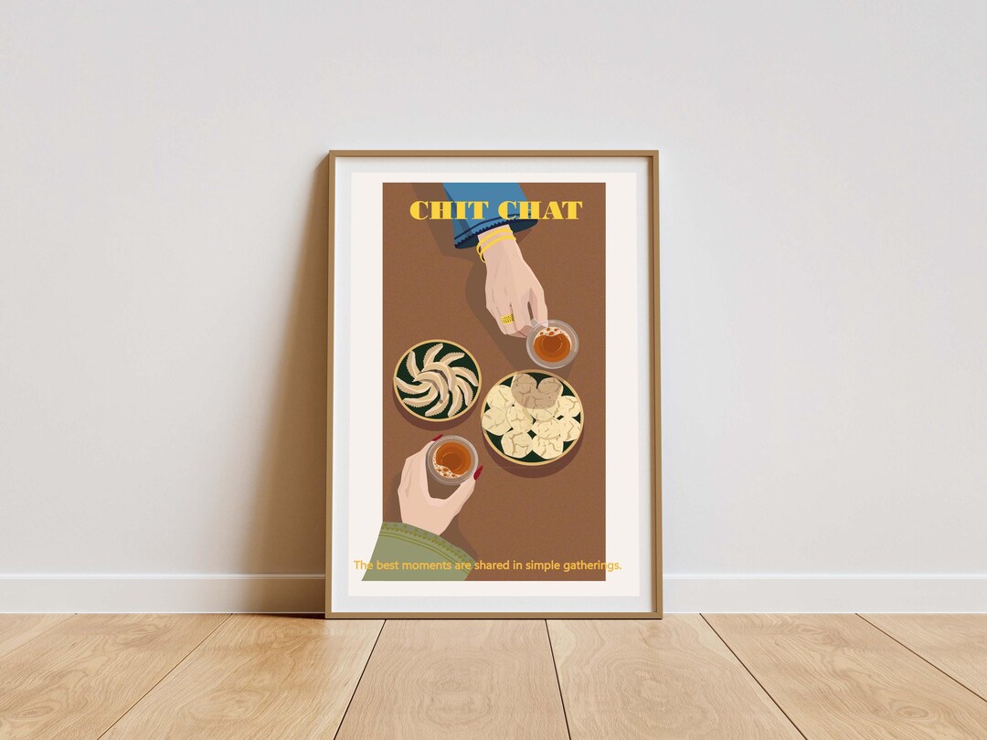Chit Chat Poster Retro Tea Time Art Print Cozy Gatherings Wall Decor ...