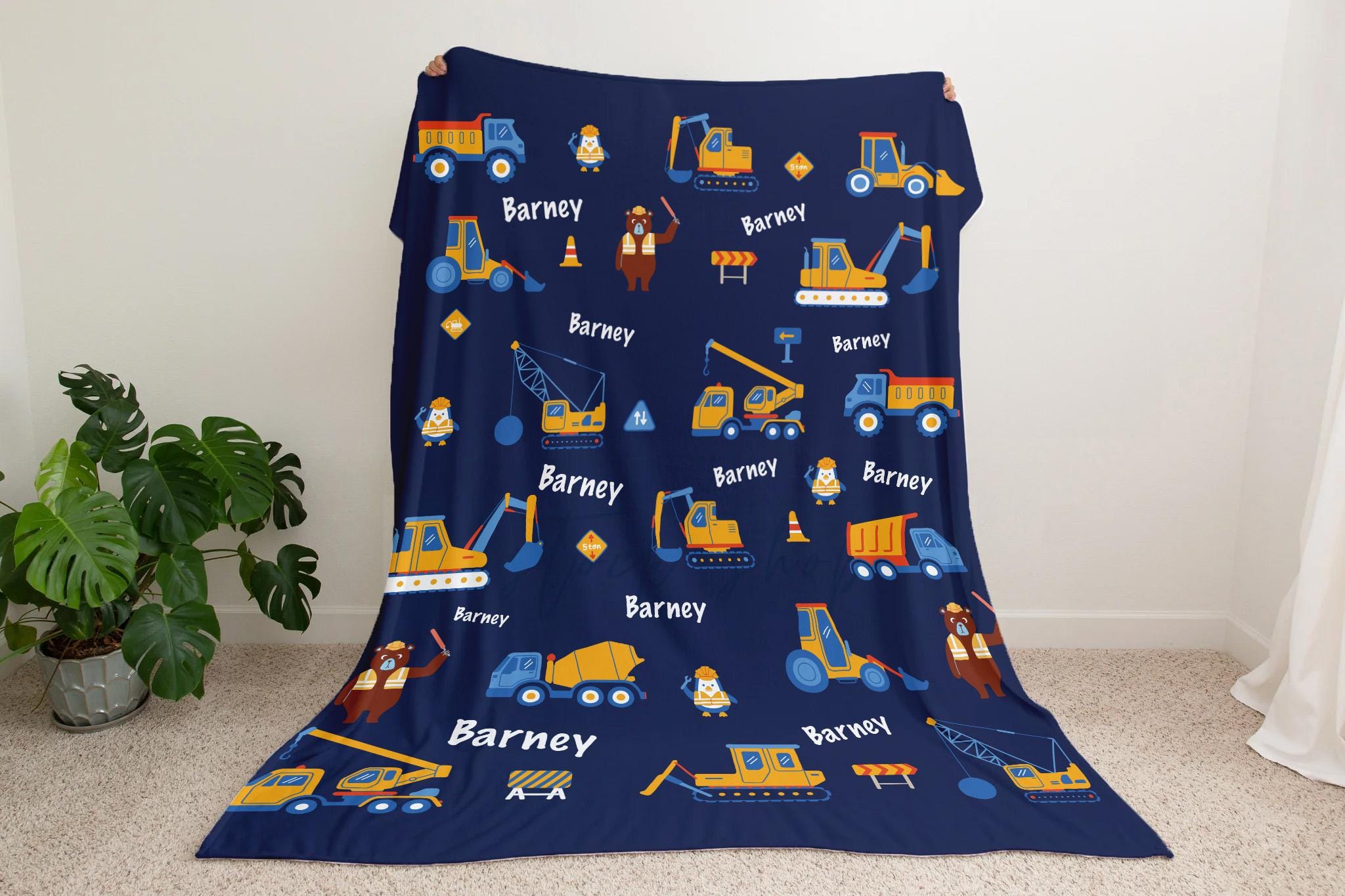 Personalized Construction Blanket: Trucks, Diggers, Cranes - Custom ...