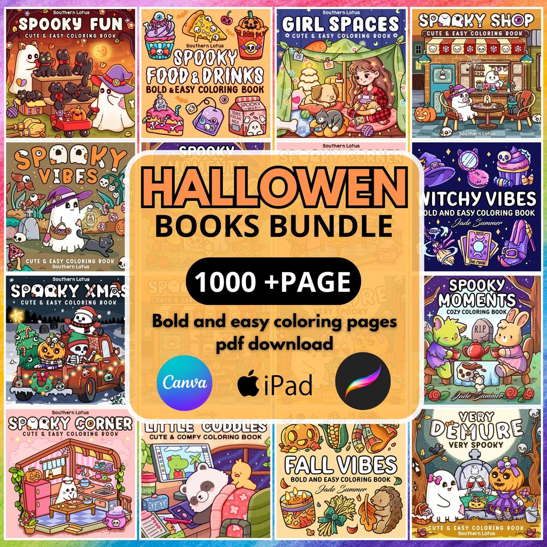 Halloween Coloring Books Bundle | 1000+ Cute & Spooky Pages | Easy PDF ...