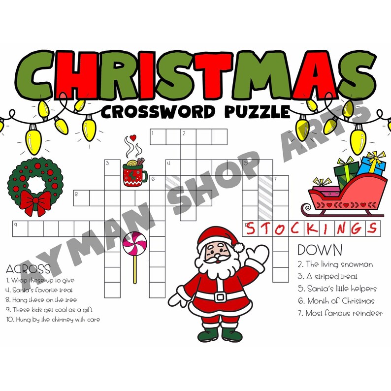 Printable Christmas Crossword Puzzle for Kids - Etsy