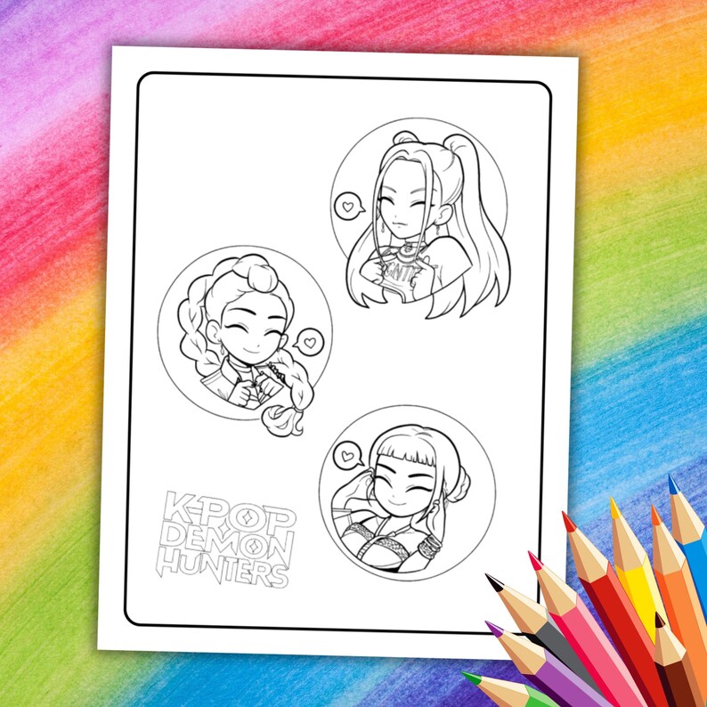 K-pop Demon Hunters Coloring Book | 33 Pages Anime Girl & Boy Coloring ...