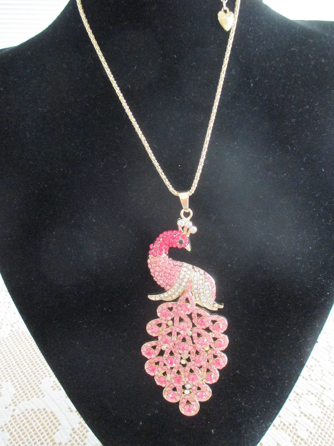 Vintage Costume Jewelry / JB Peacock Necklace Long Chain With - Etsy