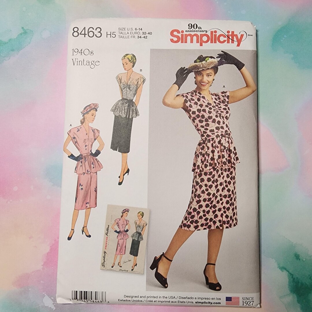 Simplicity 8463 1940s Style Dress Sewing Pattern - Etsy