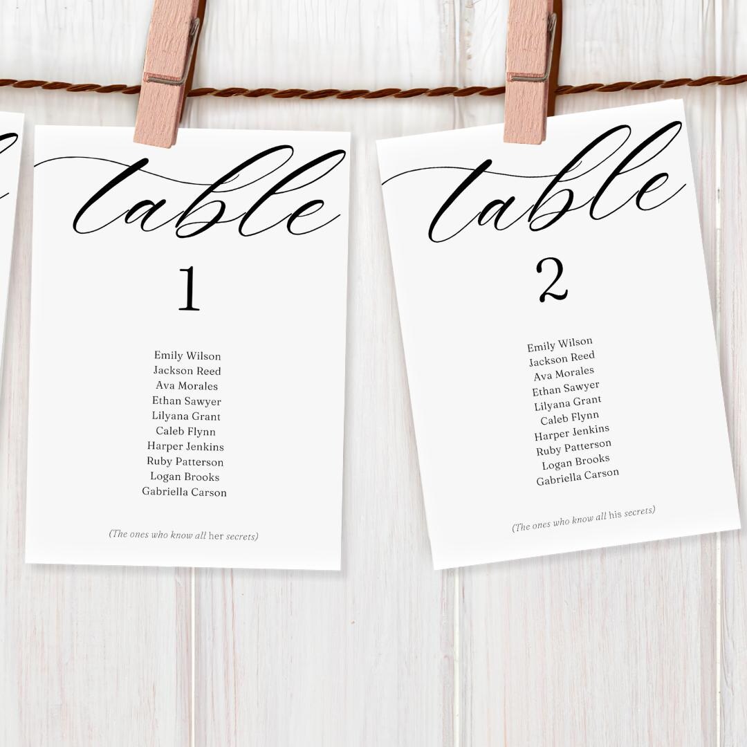 Wedding Seating Chart Cards Template, Wedding Table Number, Seating ...