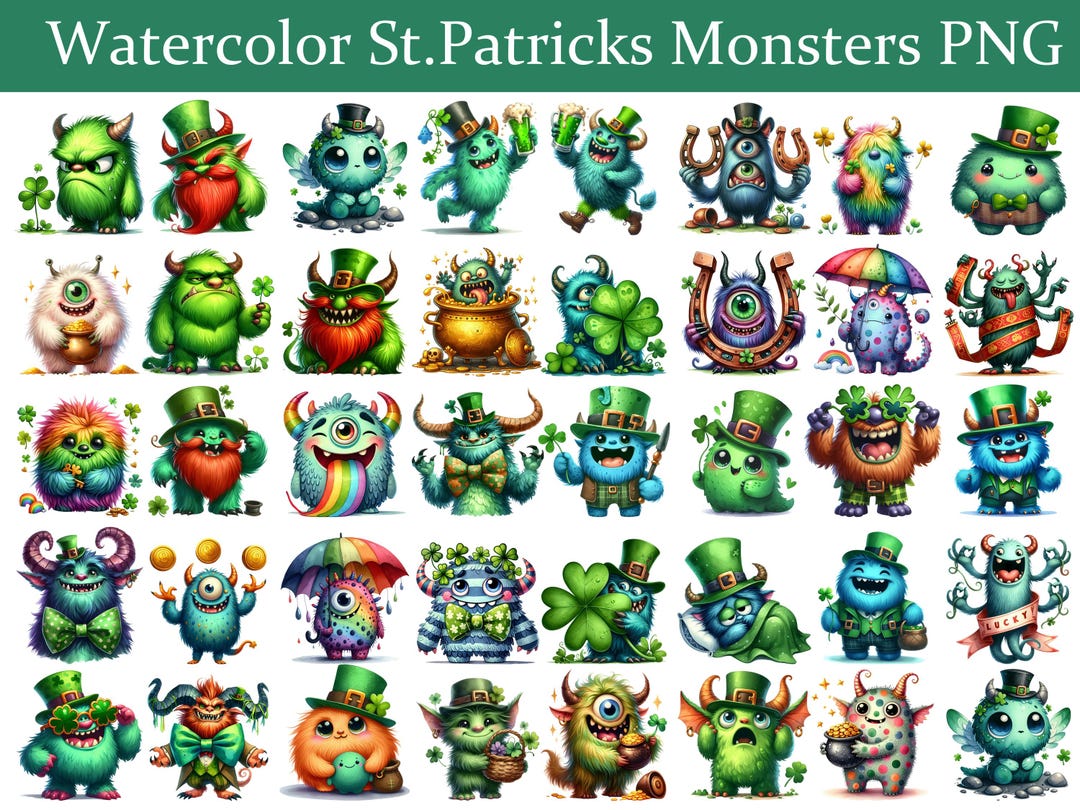 Watercolor St-patricks Monsters Clipart, St Patrick Clipart,patrick ...