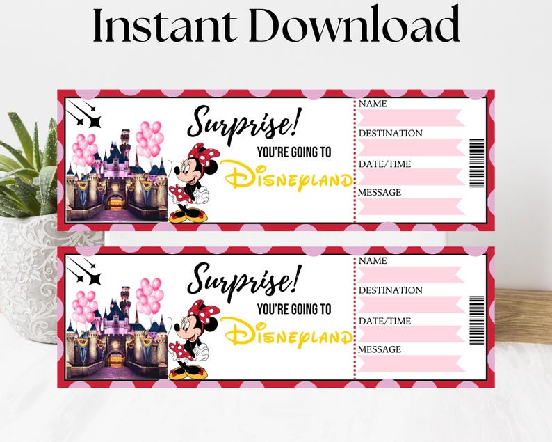 Editable Disneyland Ticket, Disneyland Ticket, Surprise Vacation Ticket ...