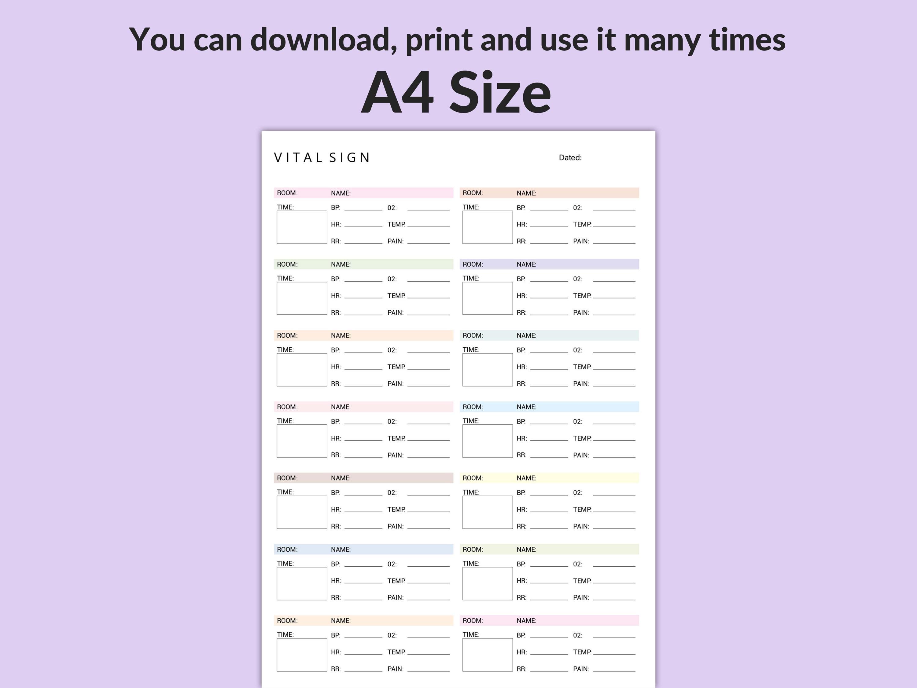 Comprehensive Vital Signs Tracker: Printable Chart (A4 PDF) - Etsy