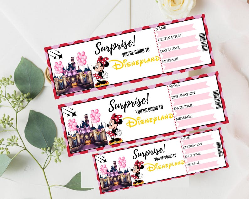 Editable Disneyland Ticket, Disneyland Ticket, Surprise Vacation Ticket ...