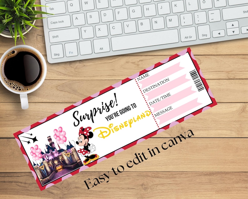 Editable Disneyland Ticket, Disneyland Ticket, Surprise Vacation Ticket ...