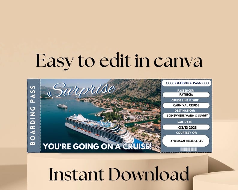 Editable Cruise Ticket Template, Surprise Trip Reveal (canva, Instant ...