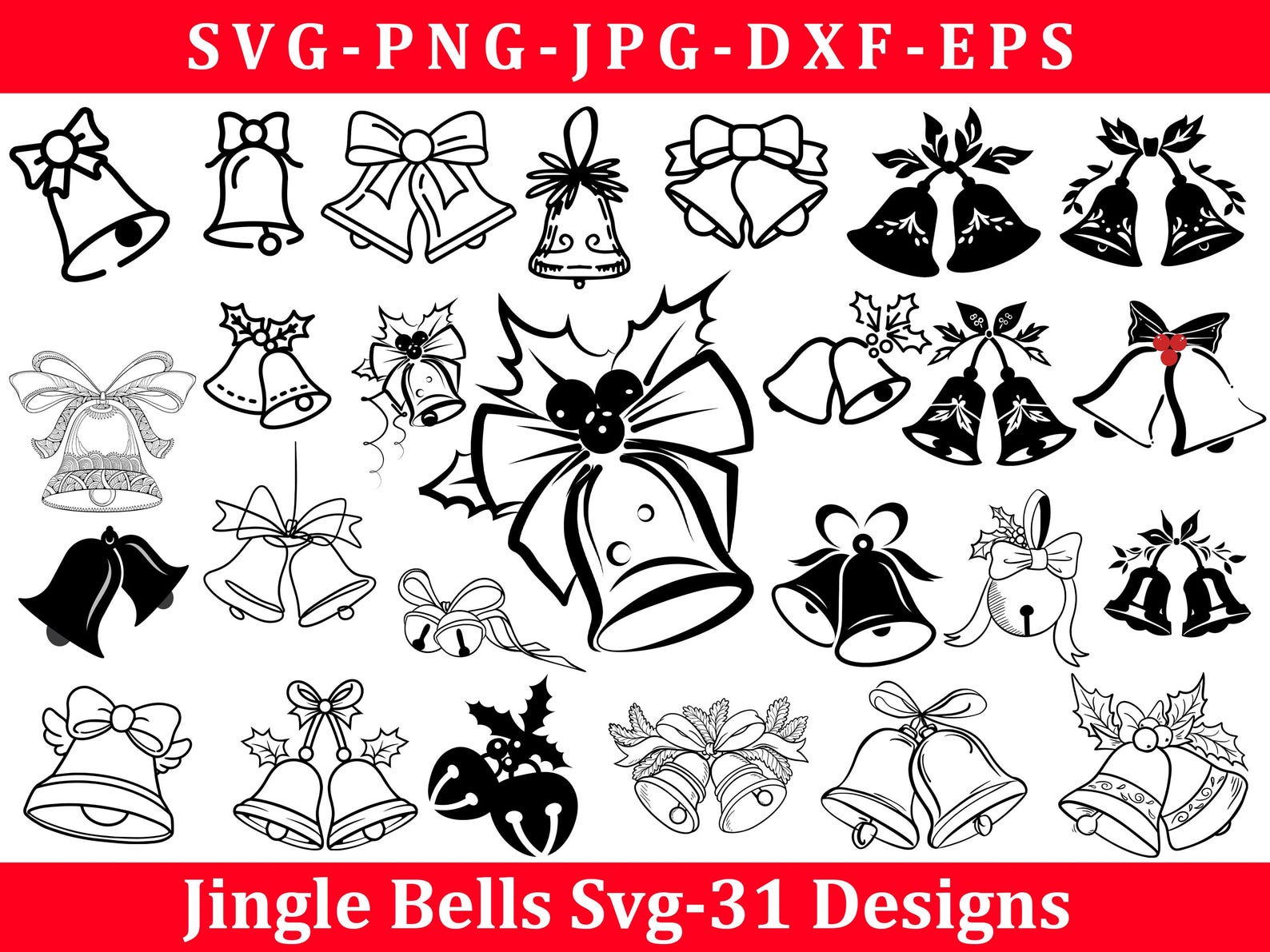 Jingle Bells SVG Bundle, Christmas Bell Cut Files (svg, Png, Jpg, Dxf ...