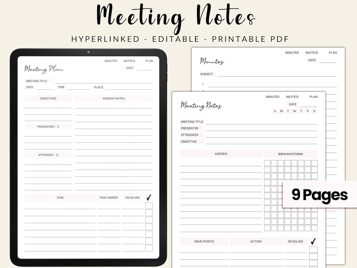 Modèle de notes de réunion imprimable, modèle de notes professionnelles ...