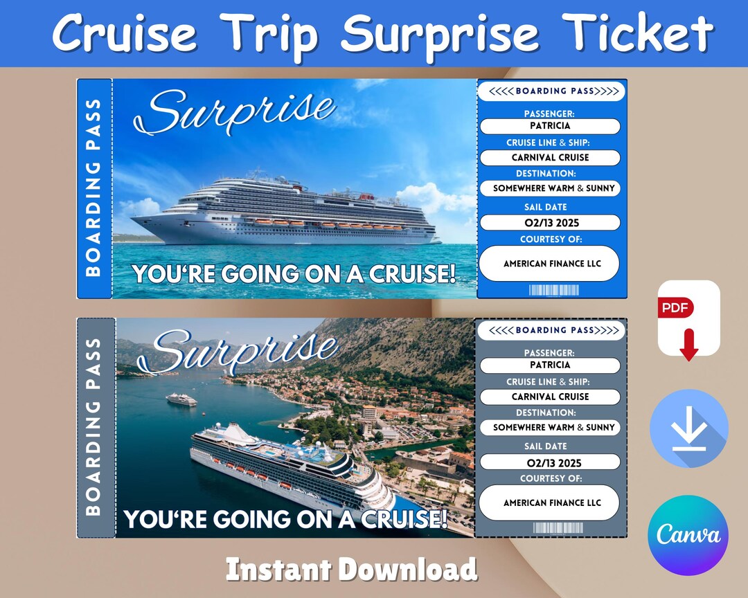 Editable Cruise Ticket Template, Surprise Trip Reveal (canva, Instant ...