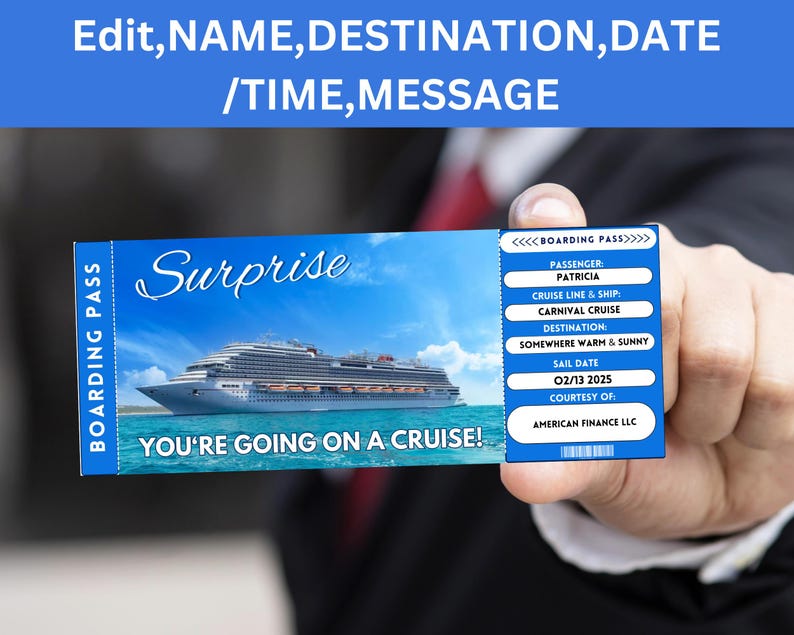 Editable Cruise Ticket Template, Surprise Trip Reveal (canva, Instant ...