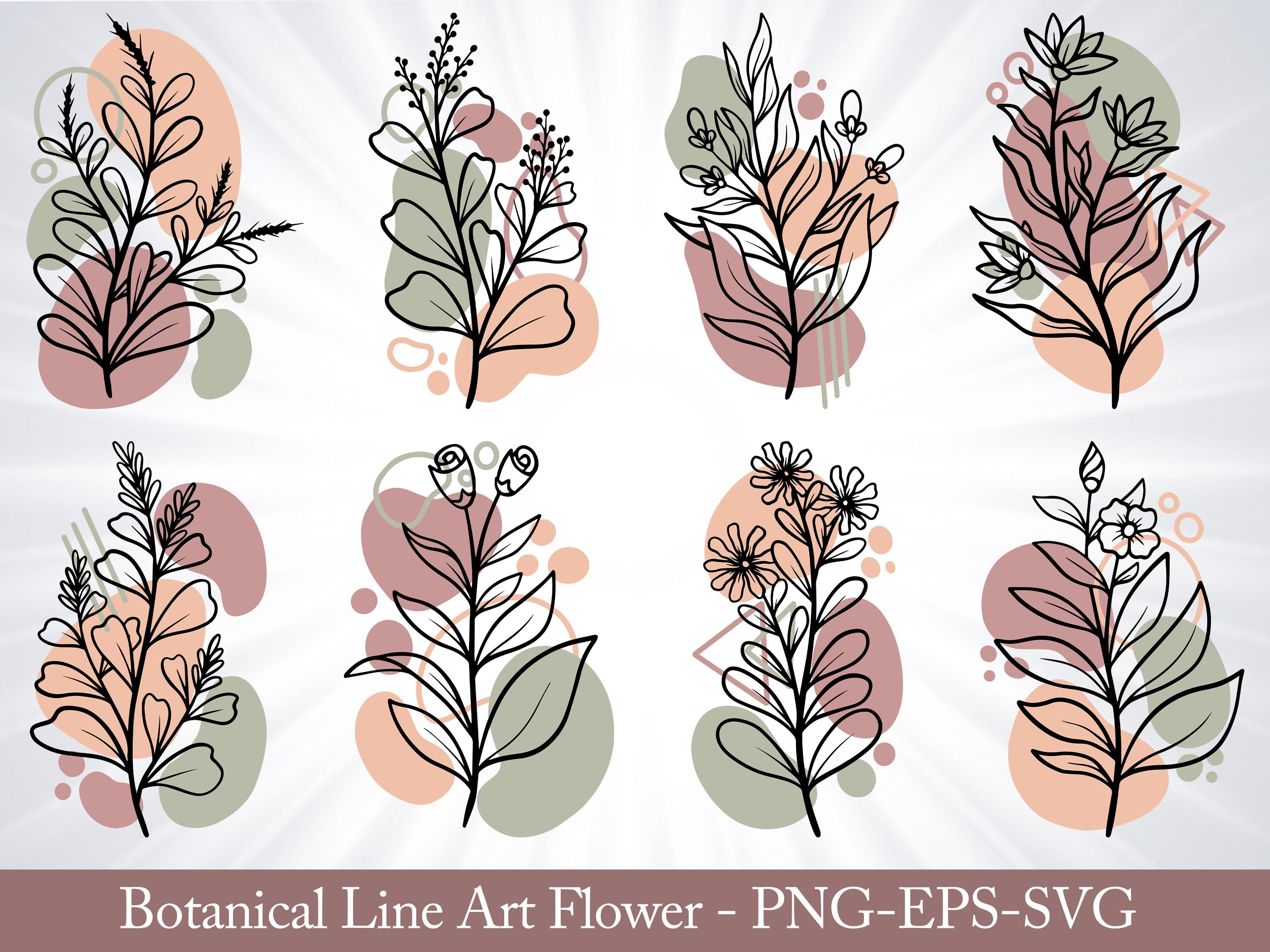 Botanical Line Art Flower SVG Bundle, Floral Clipart (svg, Png, Eps ...