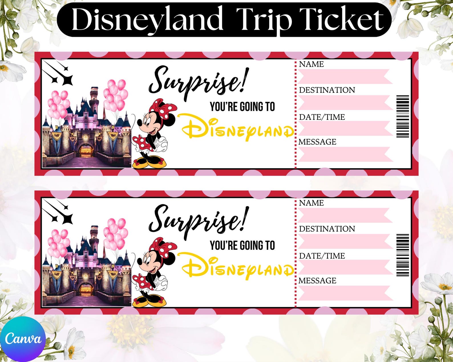 Editable Disneyland Ticket, Disneyland Ticket, Surprise Vacation Ticket ...