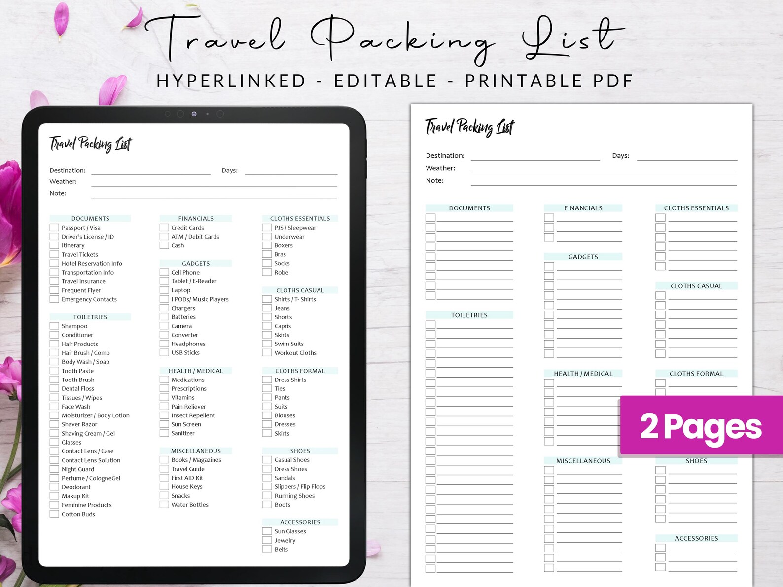 Travel Packing List Template, Travel Packing List Holiday, Travel ...