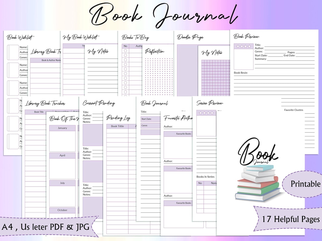 Reading Journal Printable Book Journal Pages Reading Tracker Book Bingo ...