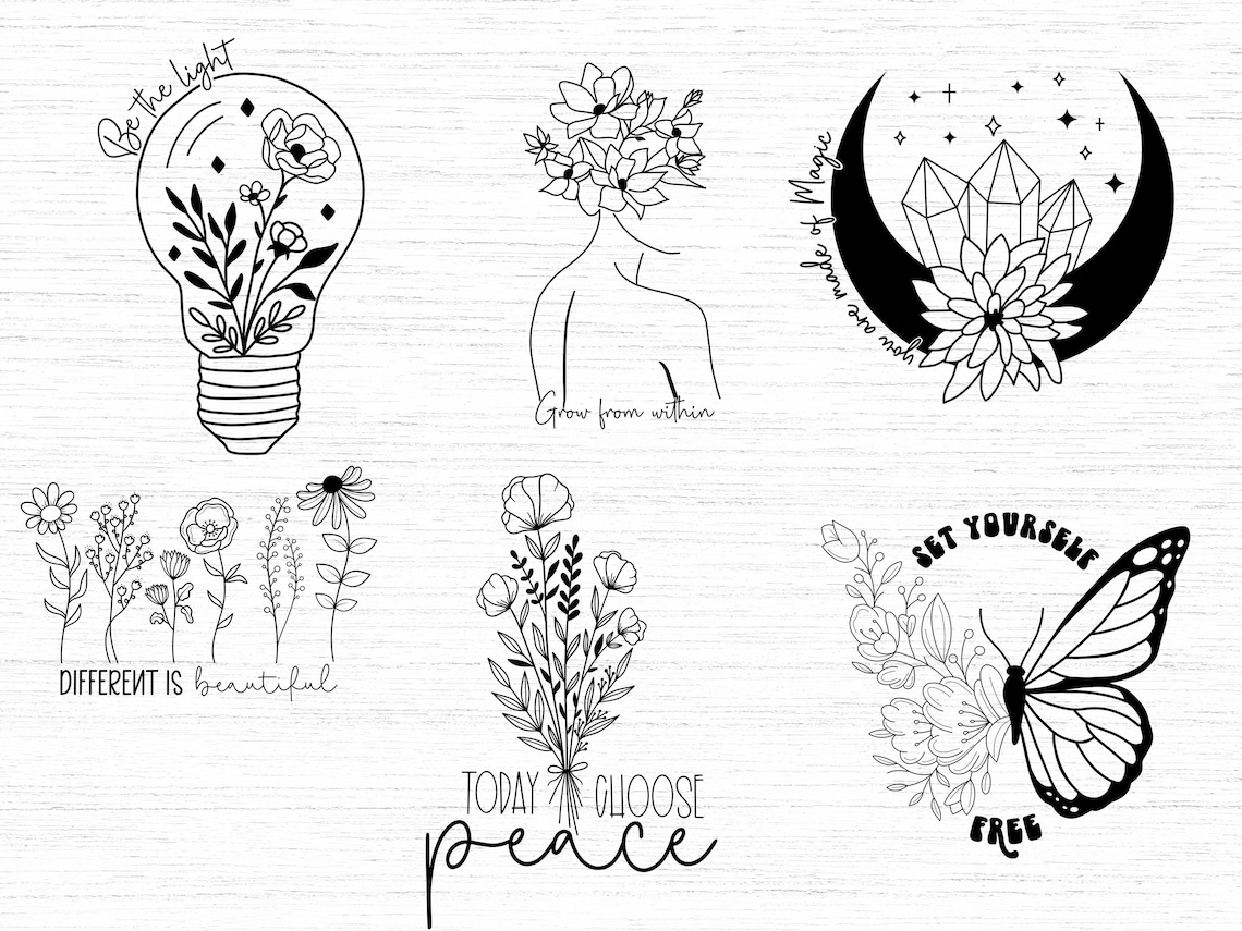 Wildflower Celestial SVG Bundle: Boho Moon, Sun, Star Clipart - Etsy