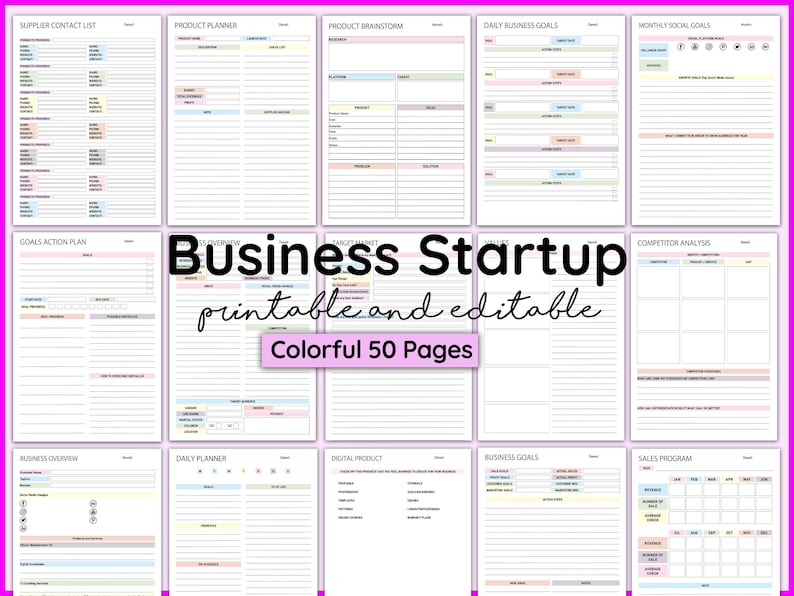Business Startup Planner, Printable and Editable Business Startup ...