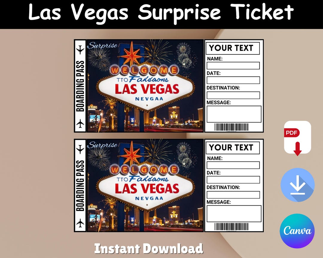 Las Vegas Ticket,canva Editable Las Vegas Ticket Template, Personalized ...