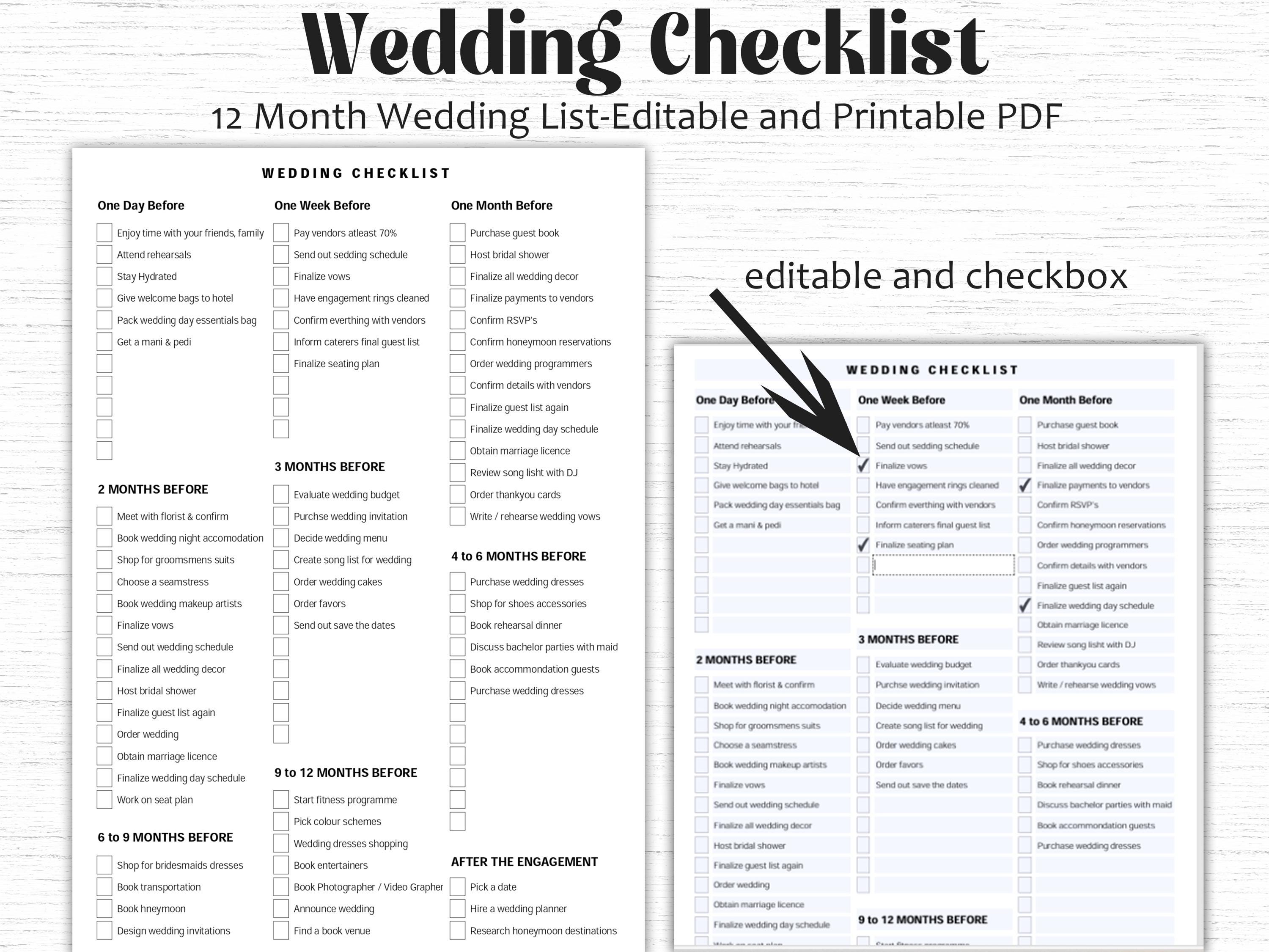 Wedding Planner Checklist Printable, Wedding Checklists, Wedding ...