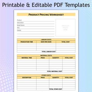 Product Pricing Worksheet, Simple Product Pricing Printable, Product ...